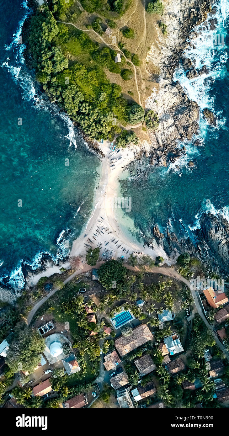 Blue beach island Nilwella. Aerial view of the south coast of the ...