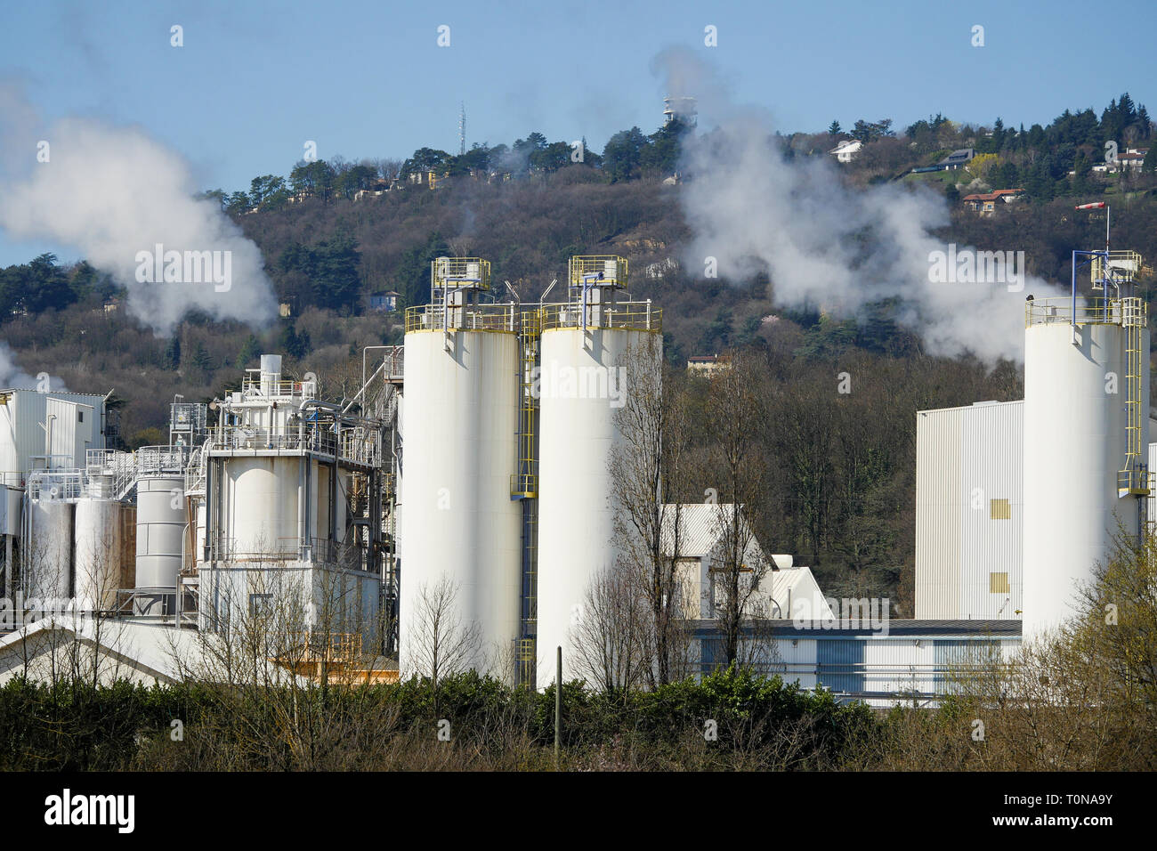Solvay Chemical Plant, Collonge-au-Mont d'or, Rhone, France Stock Photo ...