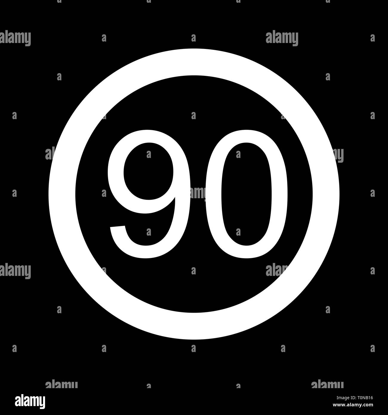 Illustration Speed limit 90 Icon Stock Photo - Alamy