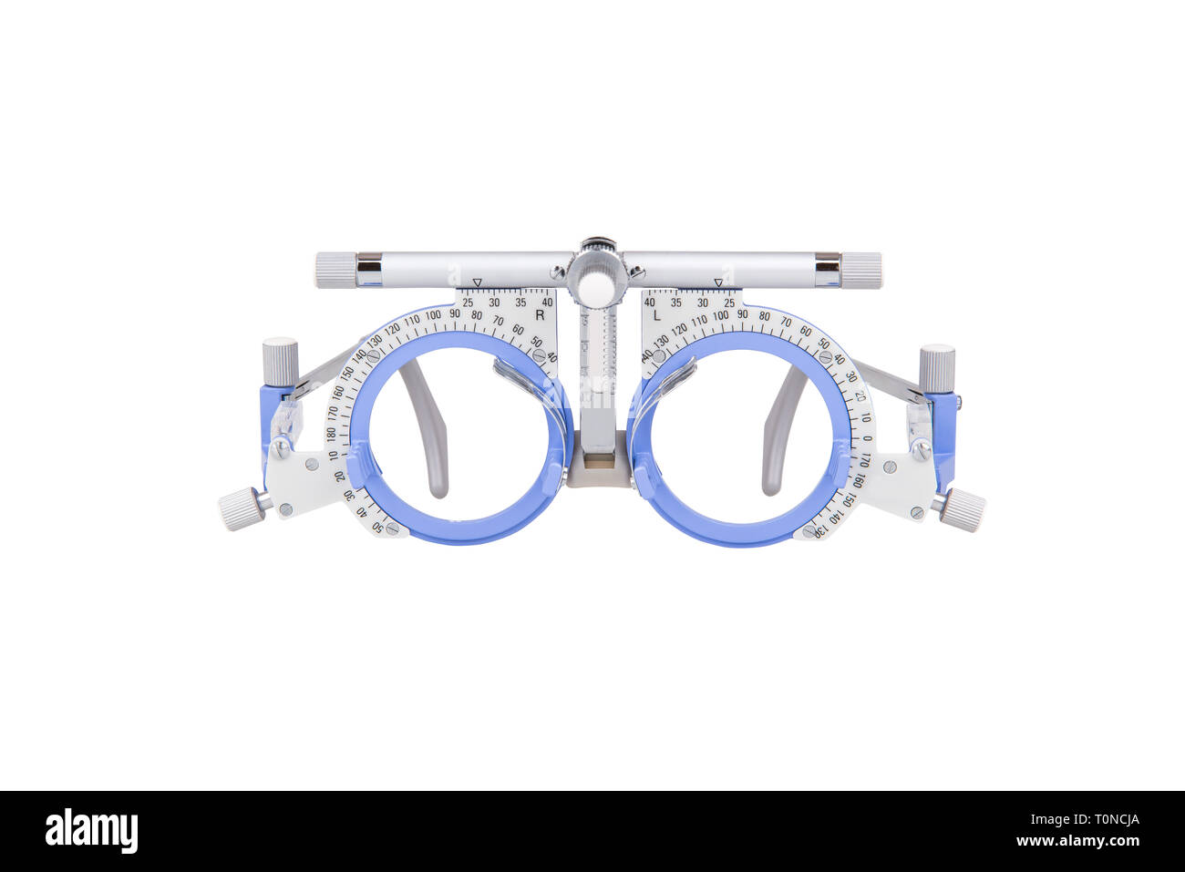 Closeup of eye test glasses on white background Stock Photo - Alamy