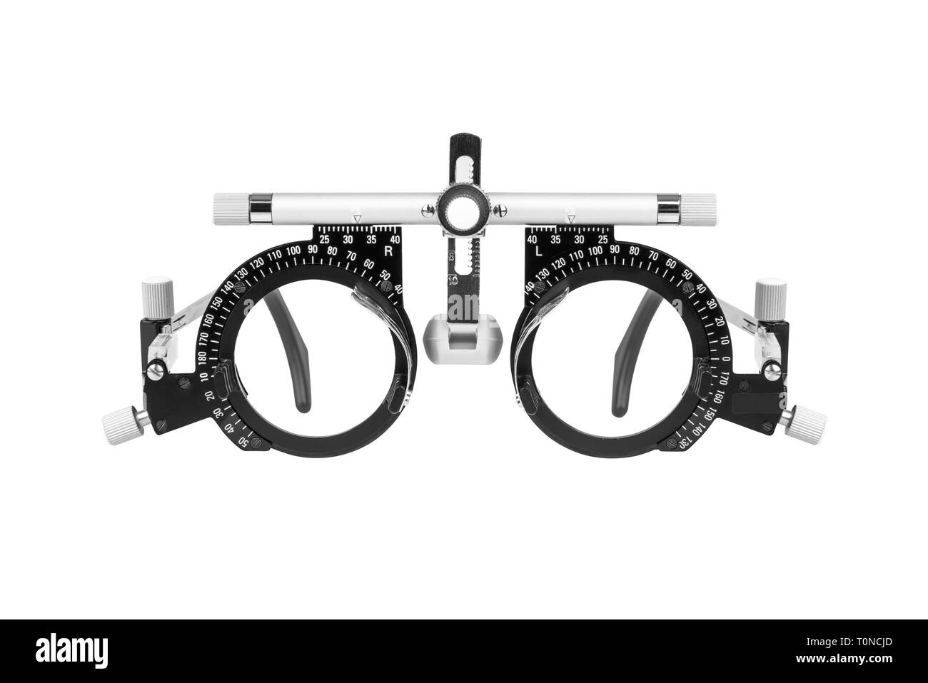 Closeup of eye test glasses on white background Stock Photo - Alamy