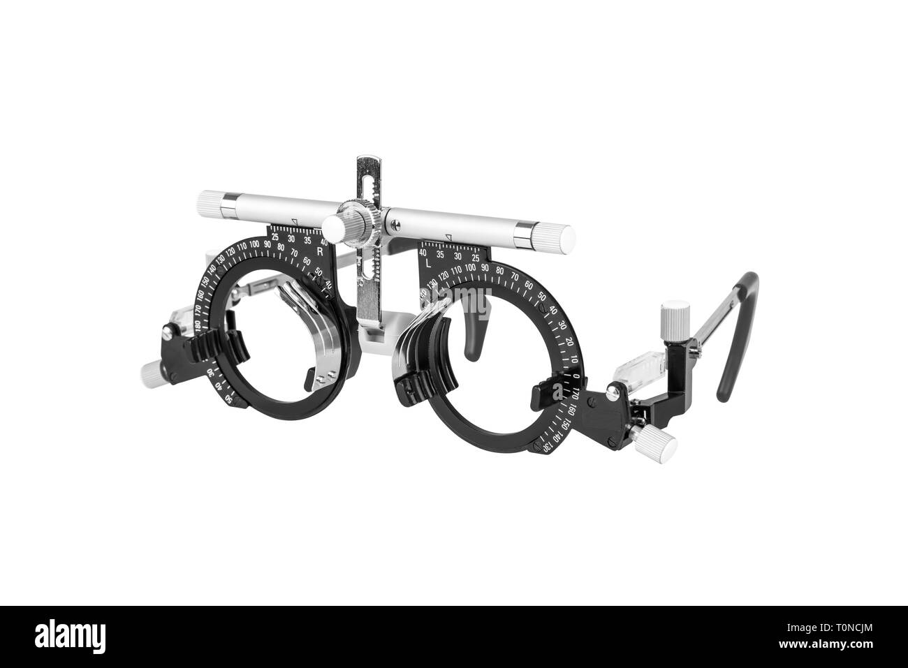 Closeup of eye test glasses on white background Stock Photo - Alamy