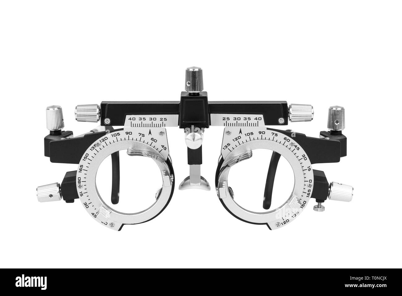 Closeup of eye test glasses on white background Stock Photo - Alamy