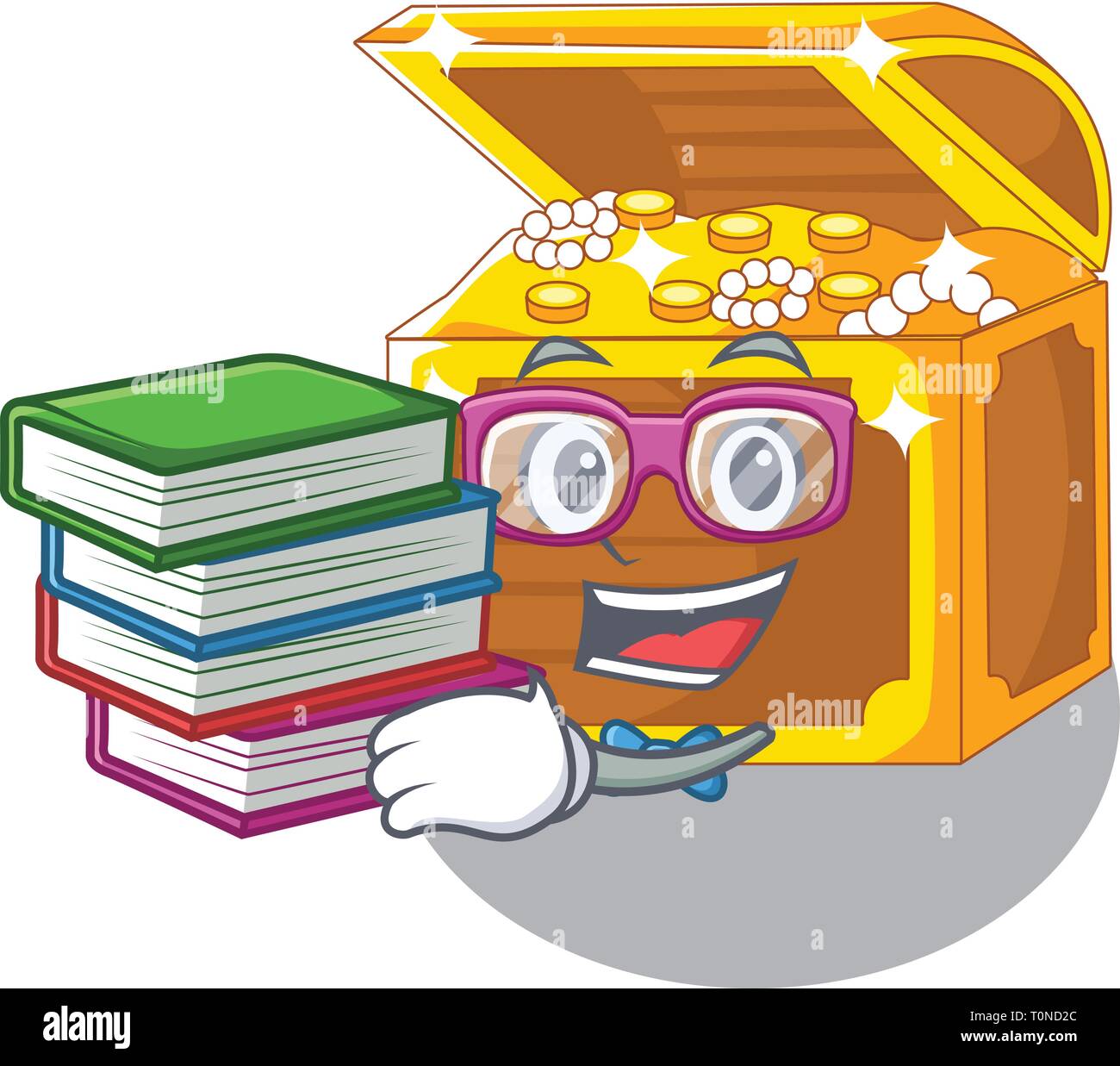 Student with book miniature underwater treasure above cartoon table ...