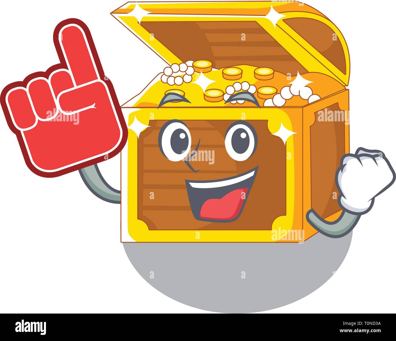 Foam finger miniature underwater treasure above cartoon table Stock ...