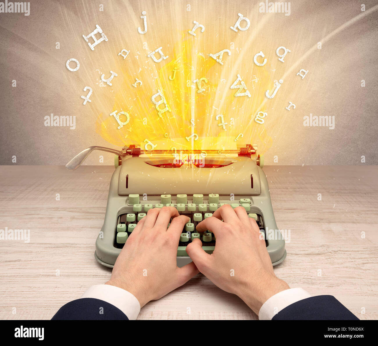 First person perspective image with exploding letters from a vintage ...