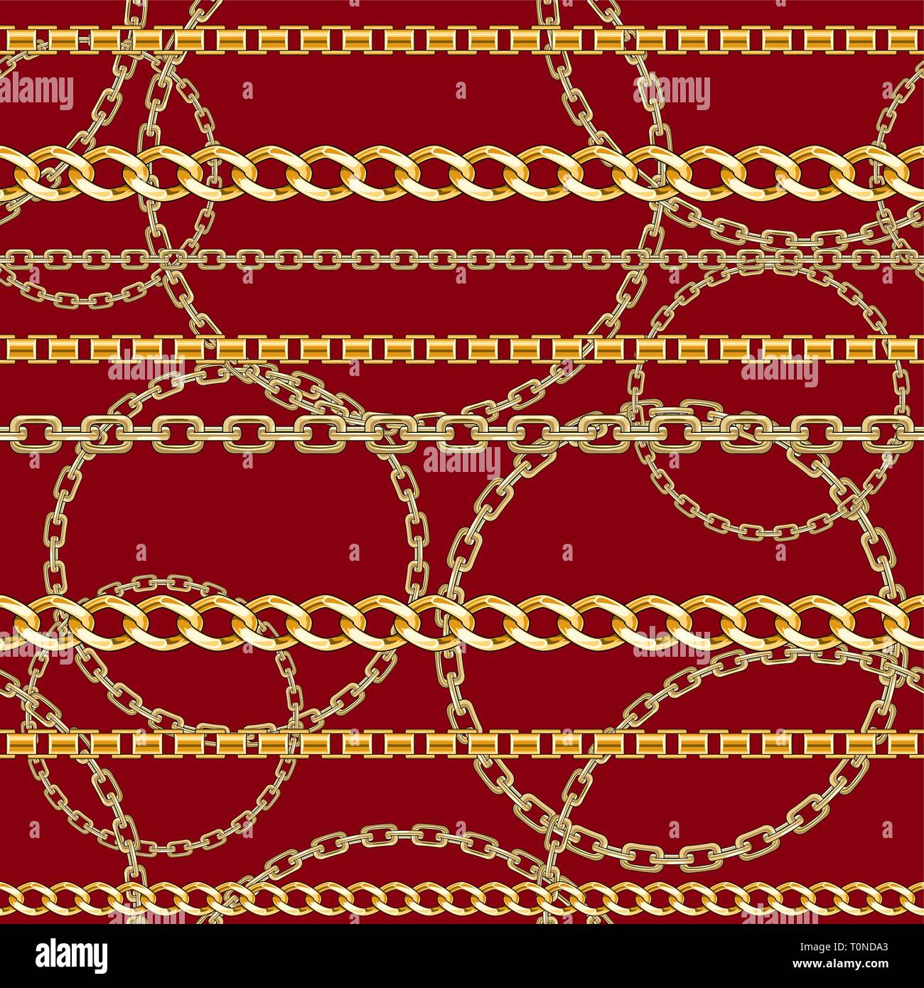Red seamless pattern with gold chain on white background for fabric ...