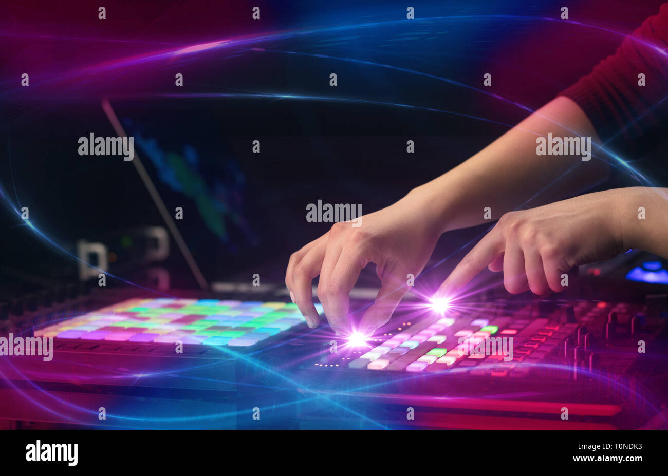 Hand mixing music on midi controller with wave vibe concept Stock Photo ...