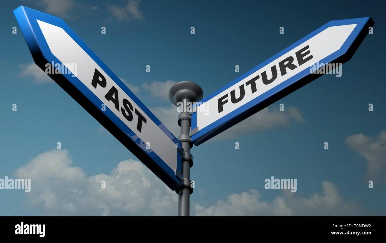 Past - Future two-ways blue arrow street signs - 3D rendering ...