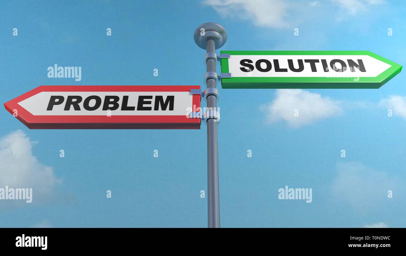 Problem - Solution red and green arrow street signs - 3D rendering ...