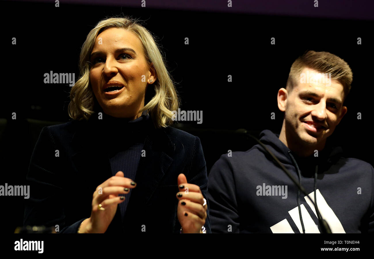 Emily Frazer from Matchroom and judge Max Whitlock talk during the ...