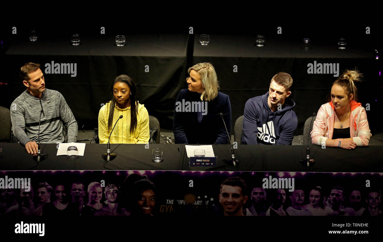 (Left to right) Judges Laurent Landi, Simone Biles, Emily Frazer from ...