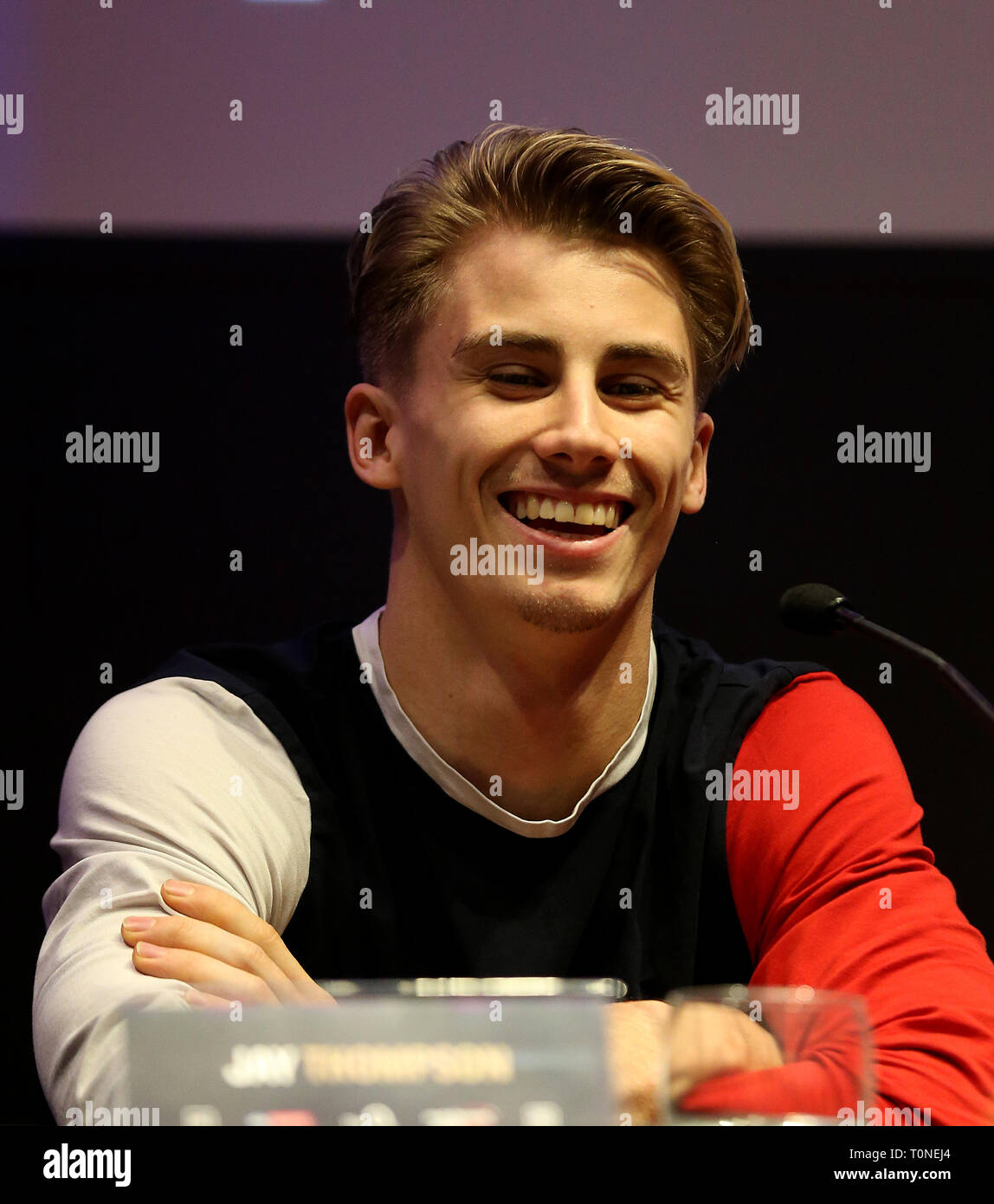 Gymnast Jay Thompson during the press conference at The Crystal, London ...