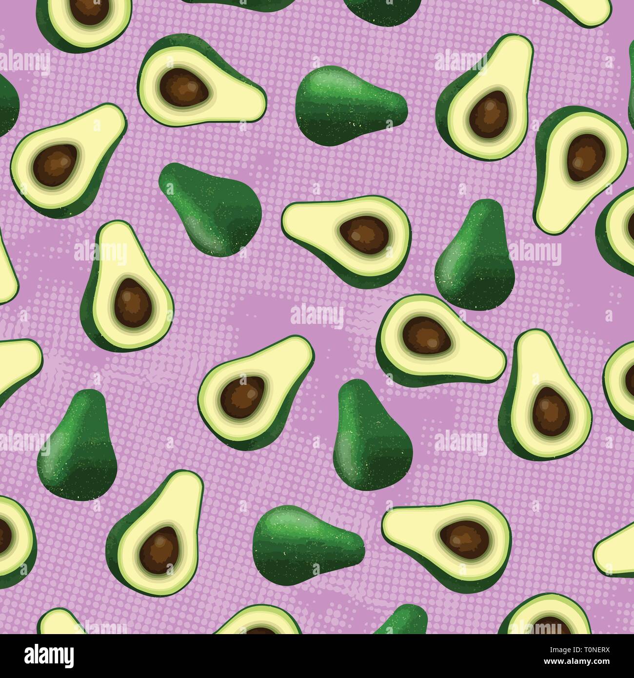 Seamless pattern with avocado on purple background, vector illustration ...