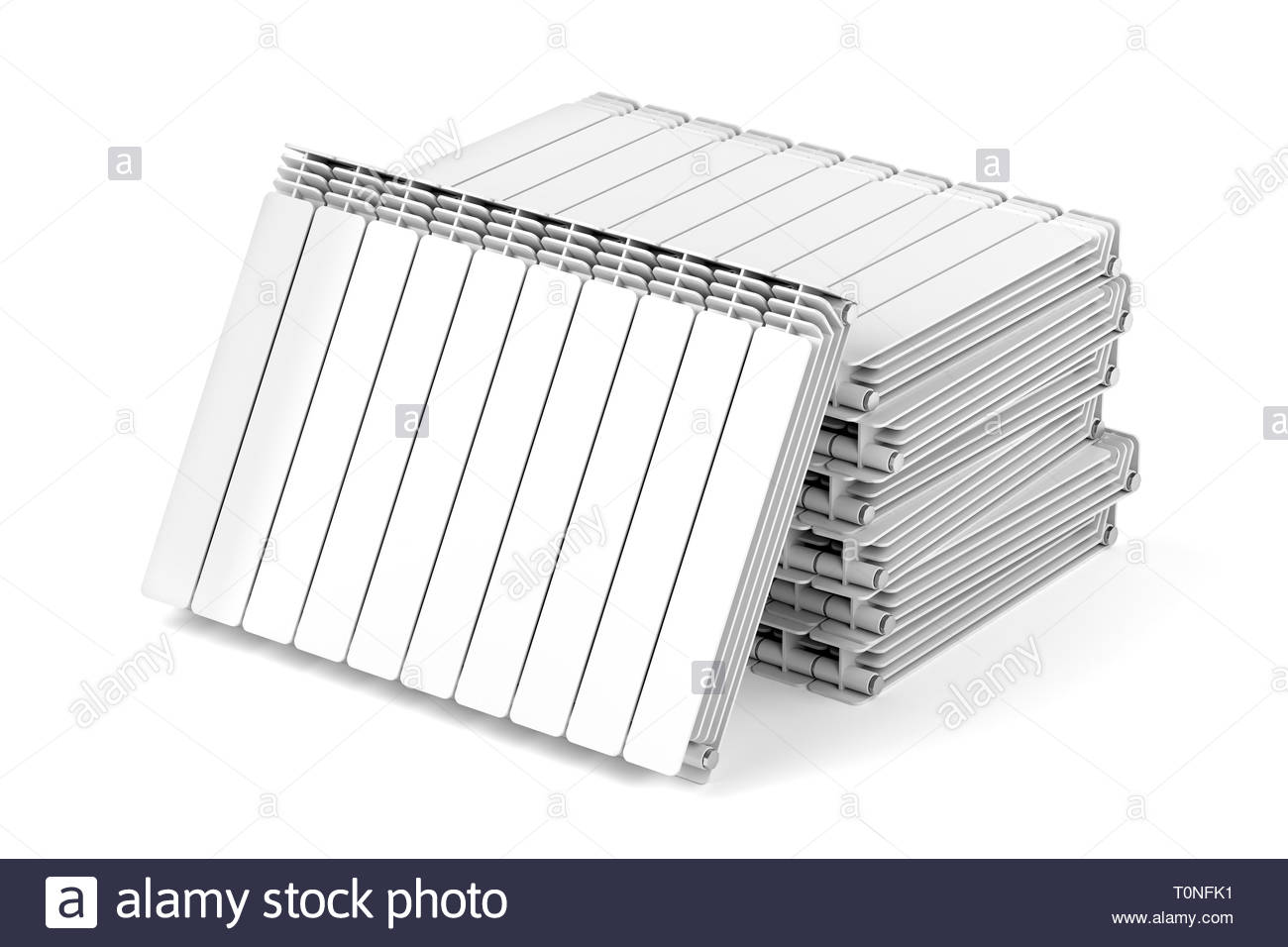 Stack with aluminum heating radiators on white background Stock Photo ...