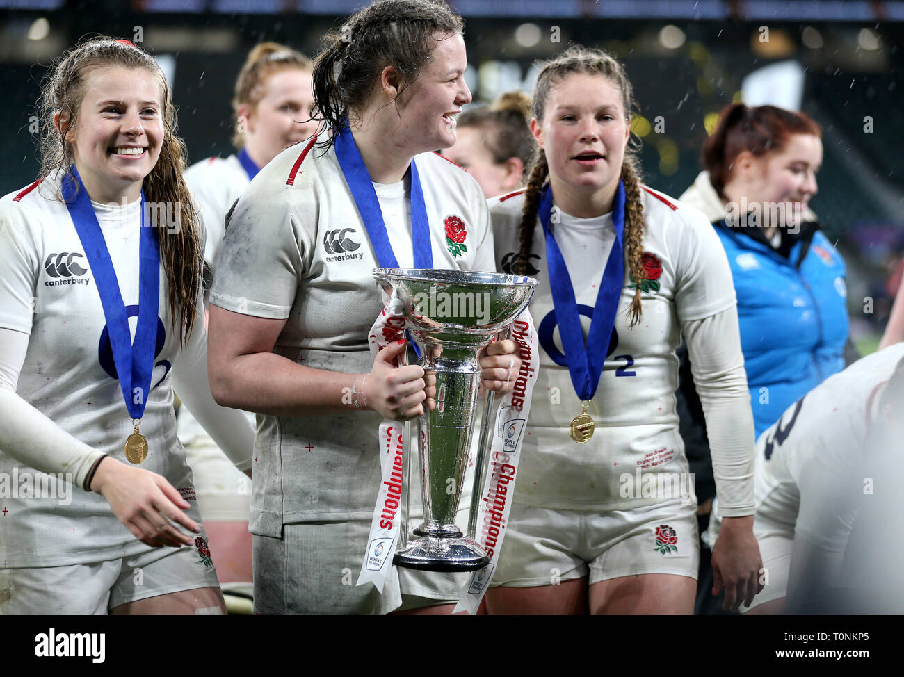 England's Zoe Harrison (left) Sarah Beckett (centre) and Jess Breach ...