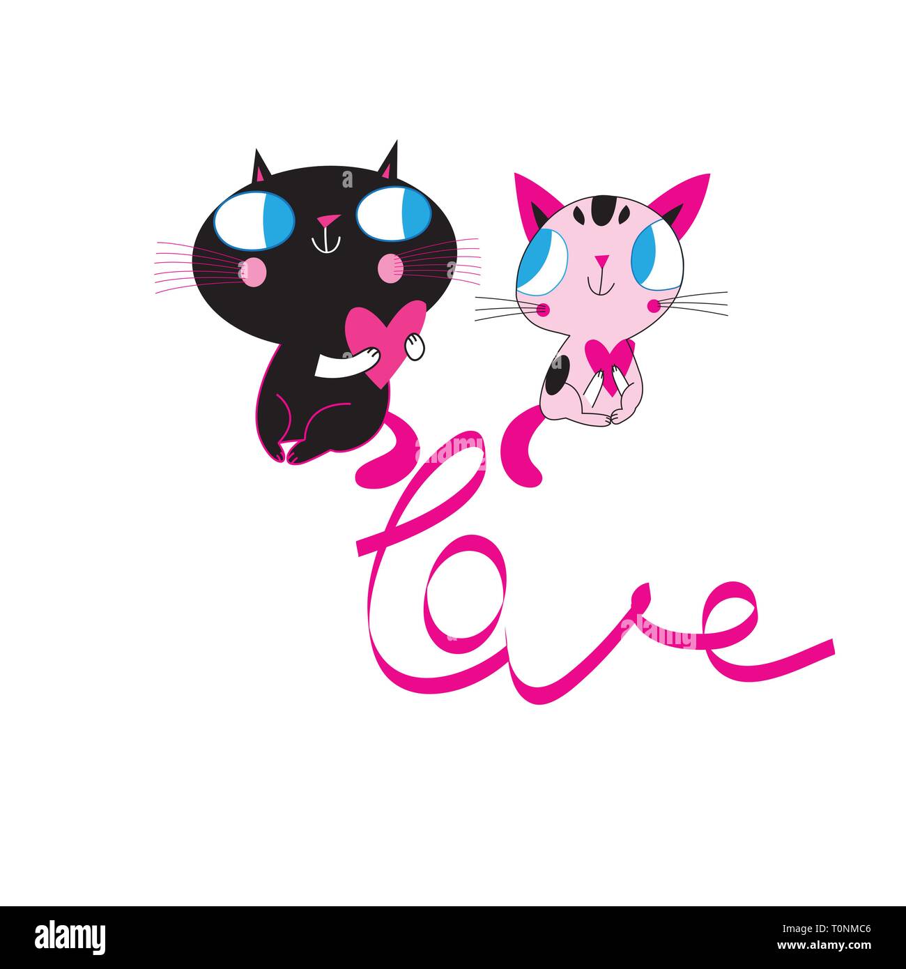 Vector Enamored Funny Kittens And The Inscription Love On A White Background Stock Vector Image