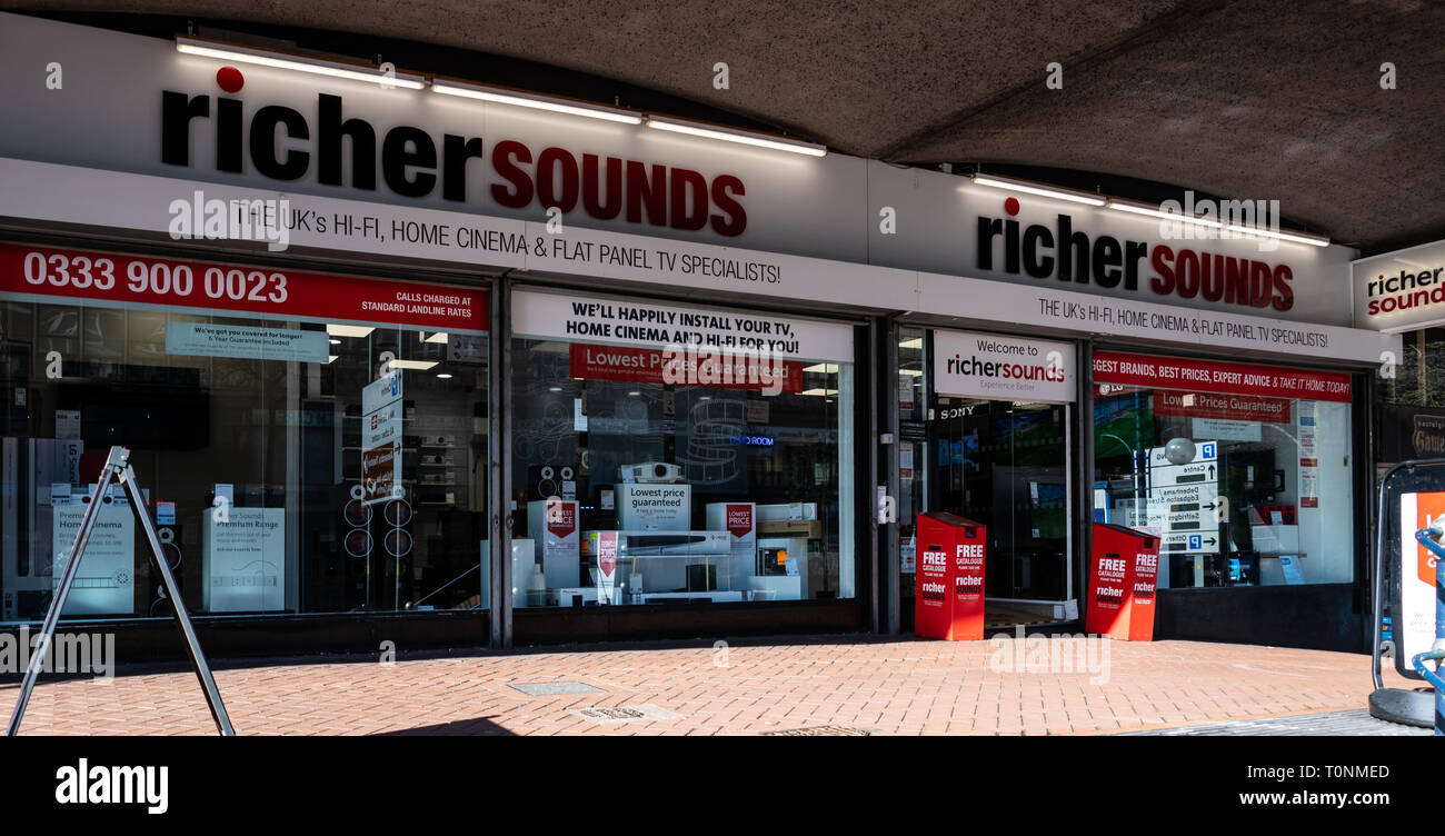 Birmingham, England - March 17 2019: The front of Richer Sounds hi fi ...