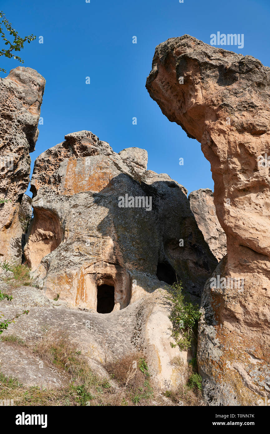 Phrygian tombs cut into rock formations protecting the citadel of Midas ...