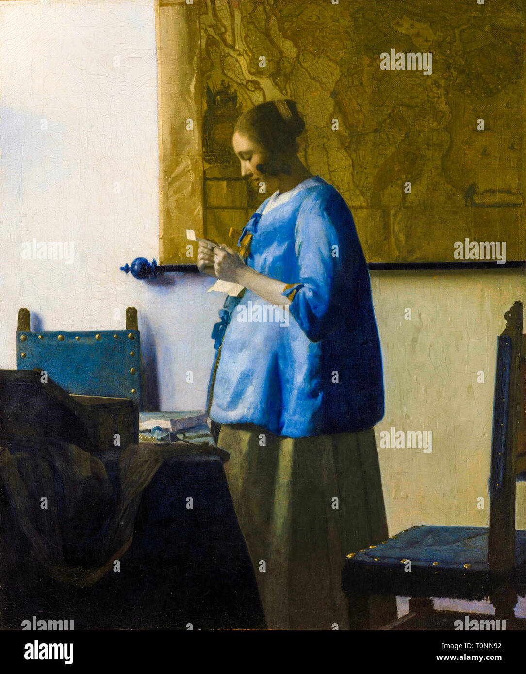 Johannes Vermeer, Woman Reading a Letter, Baroque painting, circa 1663 ...