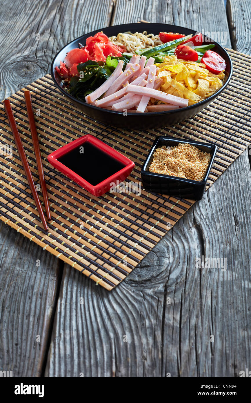 Hiyashi chuka, cold ramen - chilled egg noodles, topped with vegetables ...