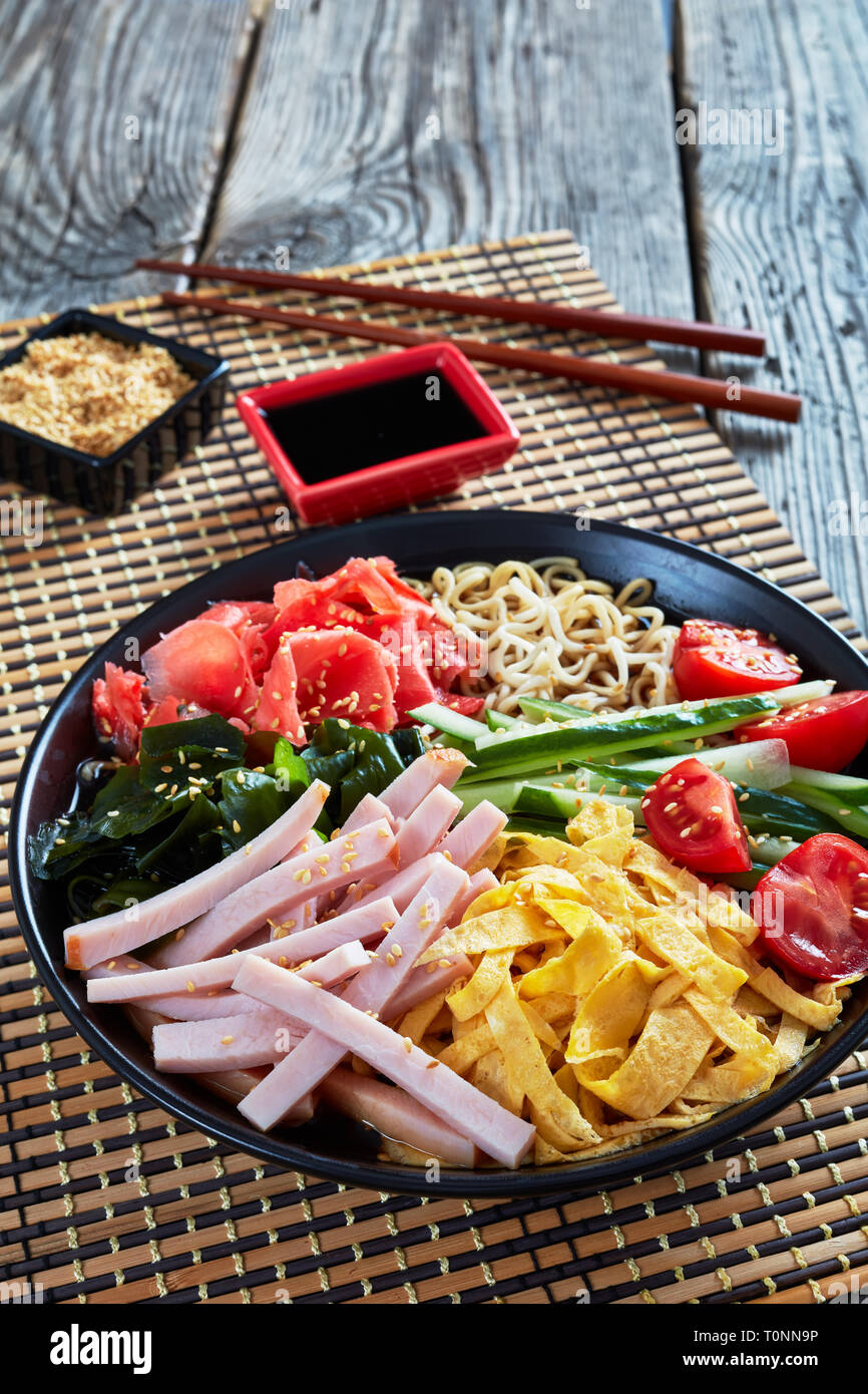 Hiyashi chuka, cold ramen - chilled egg noodles, topped with vegetables ...