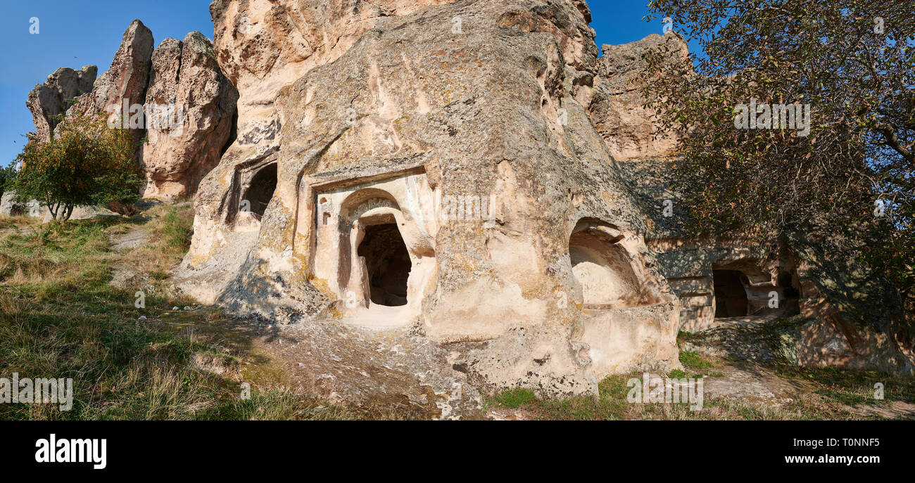 Phrygian and later rock tombs cut into the rocks faces protecting the ...