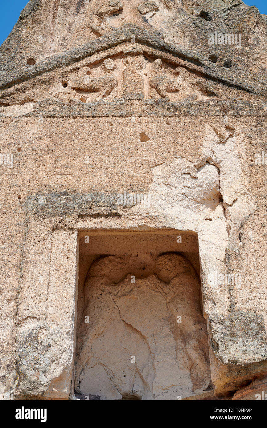 close up of the facade and relief sculptures of the Phrygian temple of ...