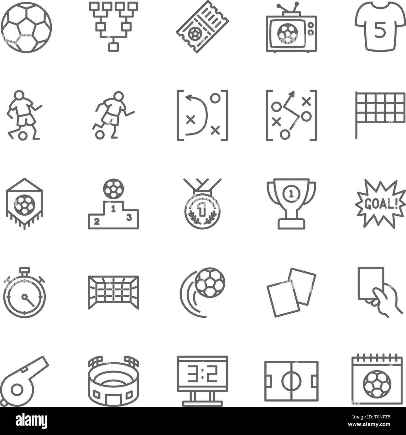 Set of Soccer Line Icons. Stadium, Field, Player, Trophy, Stopwatch and ...