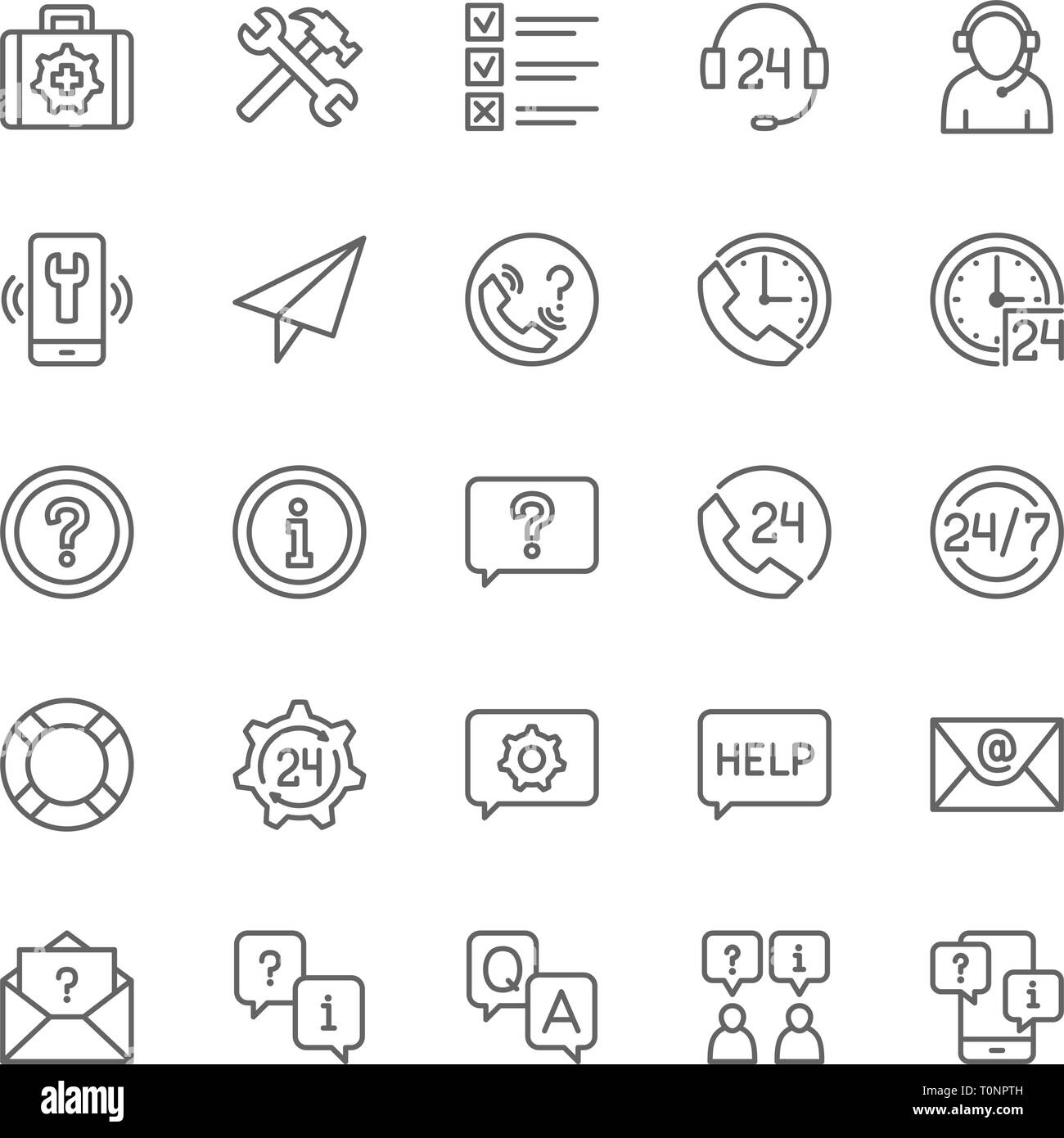 Set of Help and Support Line Icons. Call Center, Chat Message, Contact ...
