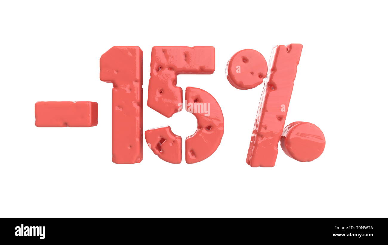 The sign -15off. Made of trendy pink material isolate on white ...