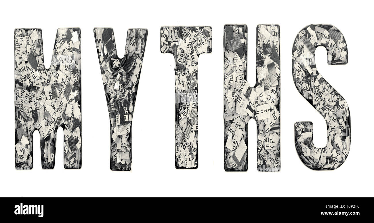 the word MYTHS made up of lots of cut up newspaper isolated Stock Photo ...
