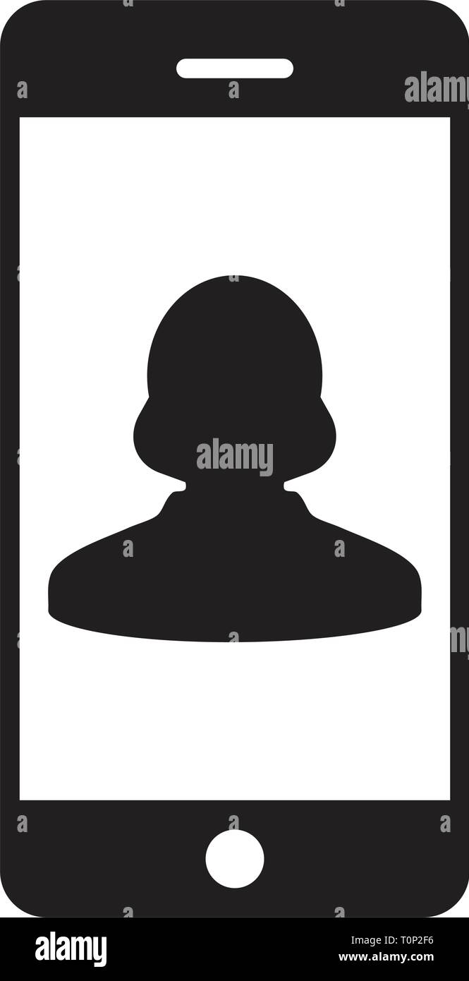 Contact icon vector female person profile avatar with mobile symbol for ...