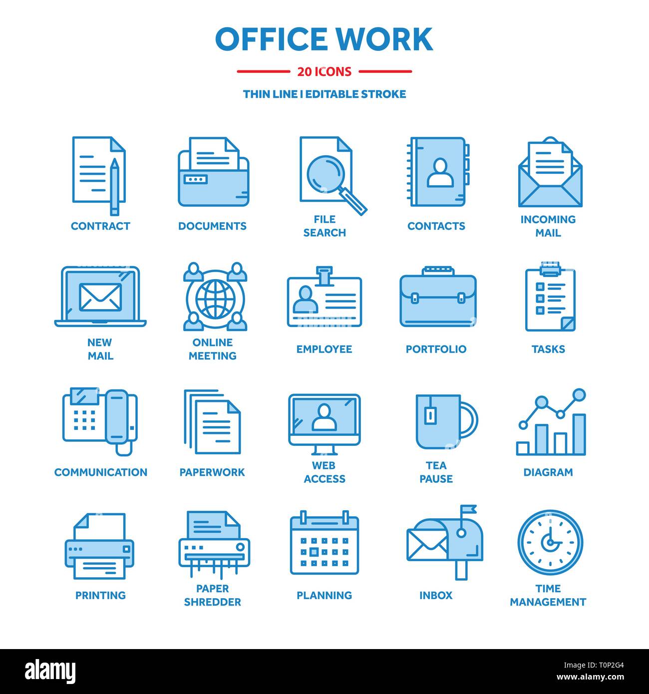 Business and office work. Documents, paperwork. Businessman. Thin line ...