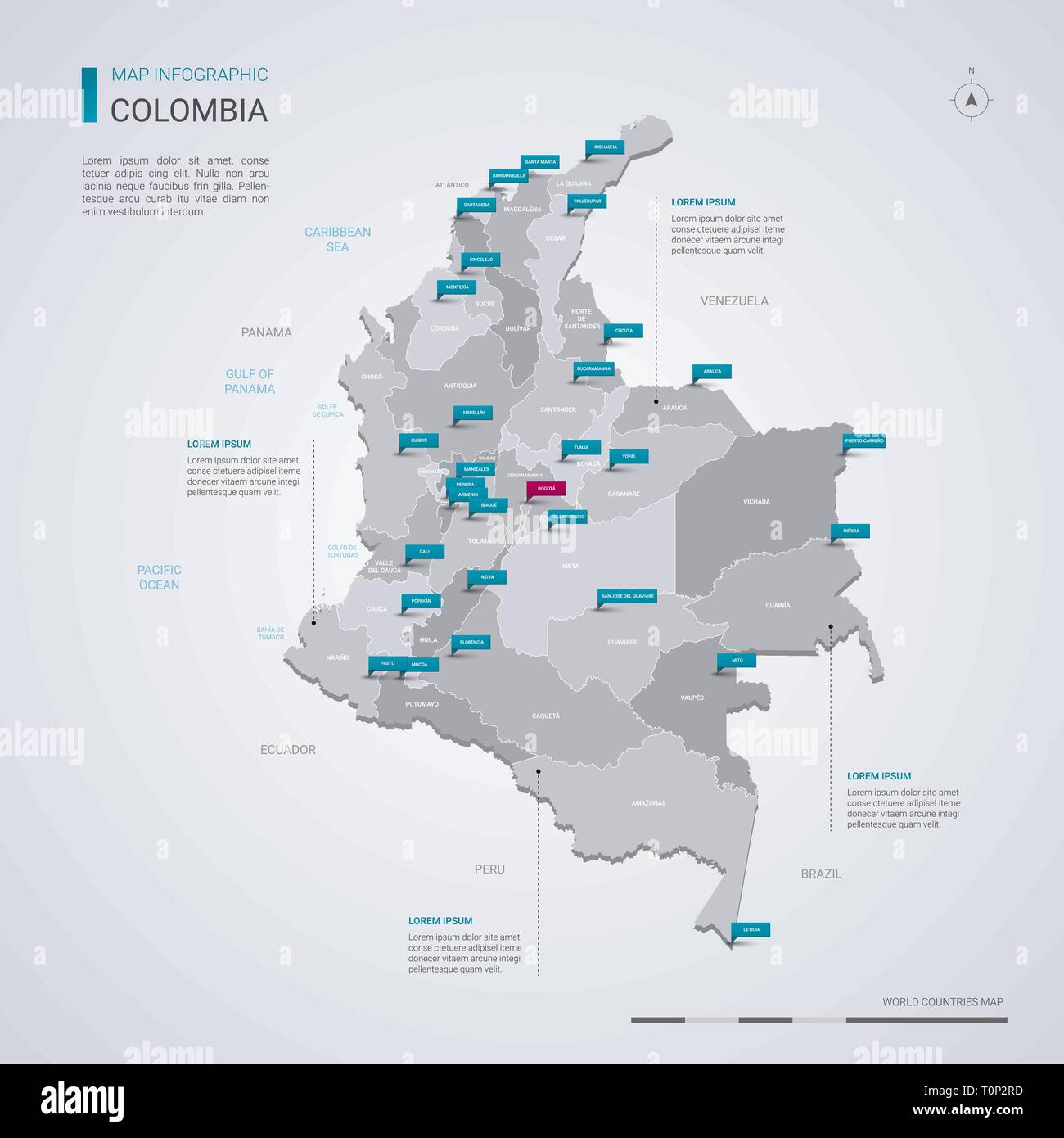 Colombia vector map with infographic elements, pointer marks. Editable ...
