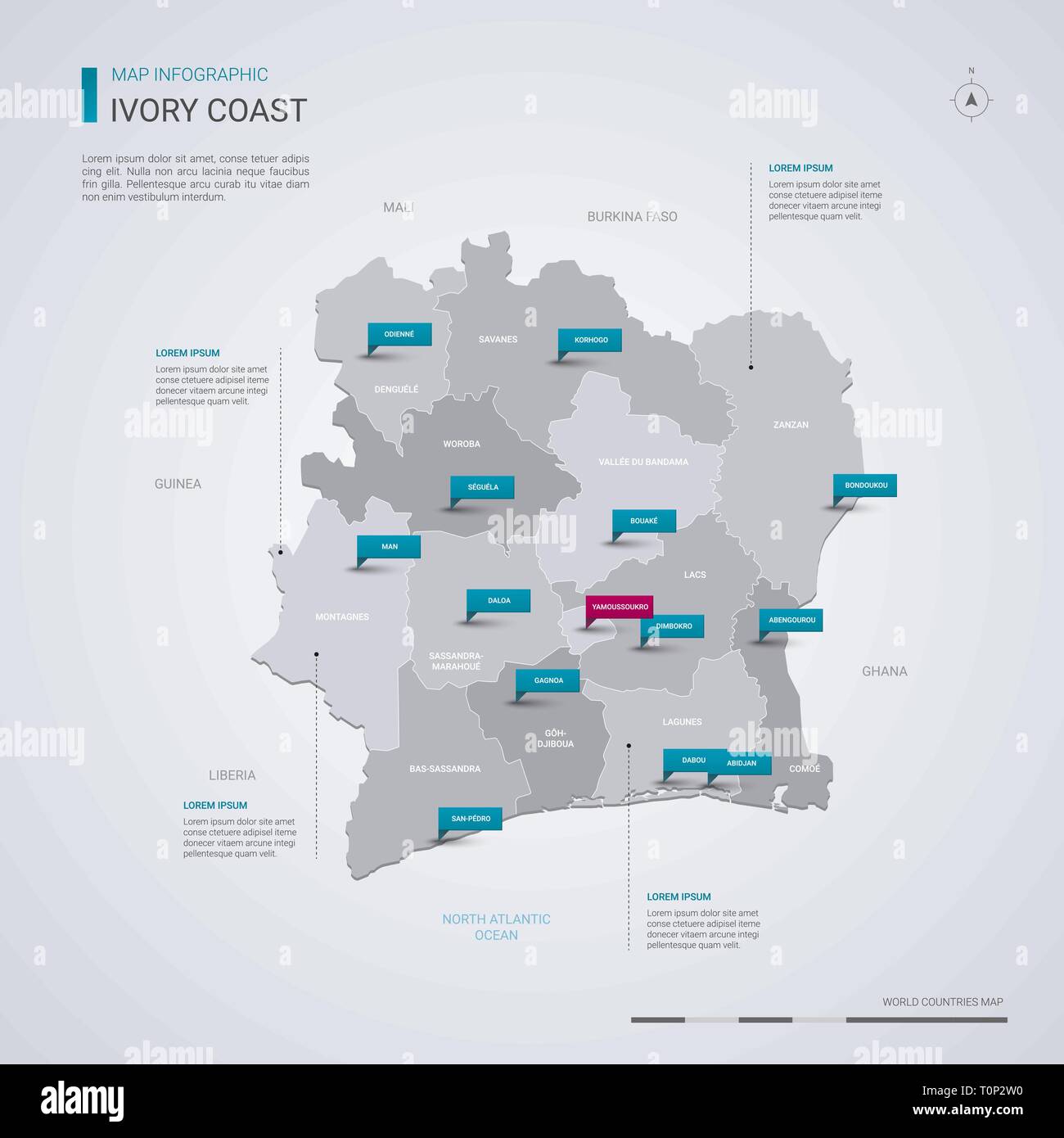 Ivory Coast Côte Divoire Vector Map With Infographic Elements