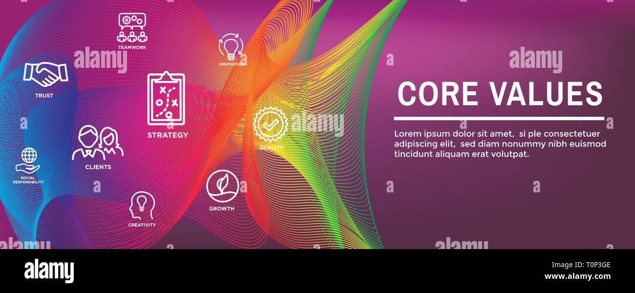 Core Values Web Header Banner image w Integrity, Mission, etc Icon Set ...