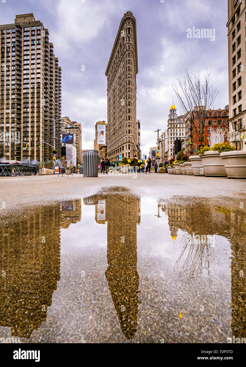 A view of the Flat Iron Building in New York City, this is a icon and ...