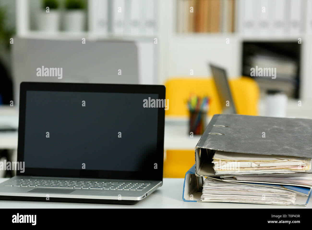 Empty workplace in office closeup Stock Photo - Alamy