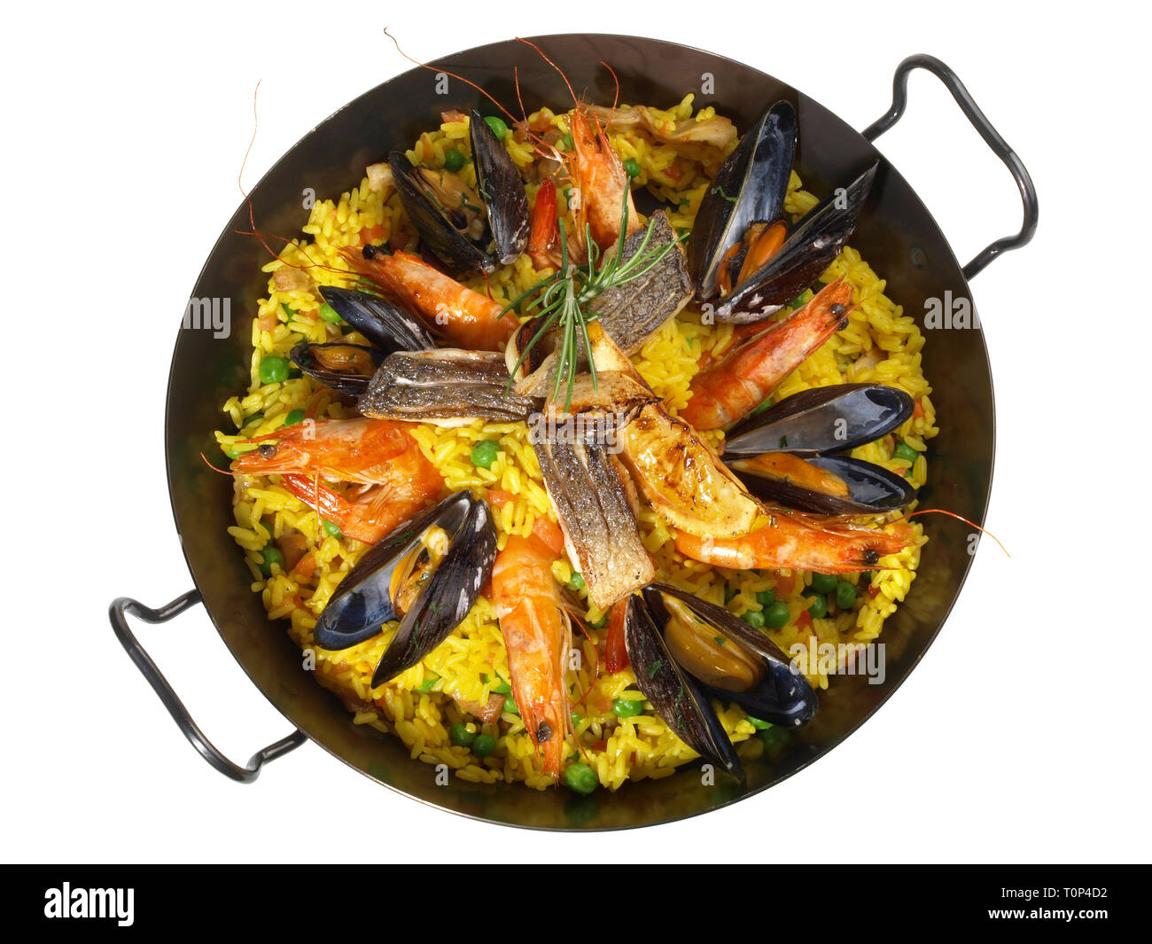 Paella in a Pan on white Background Stock Photo - Alamy