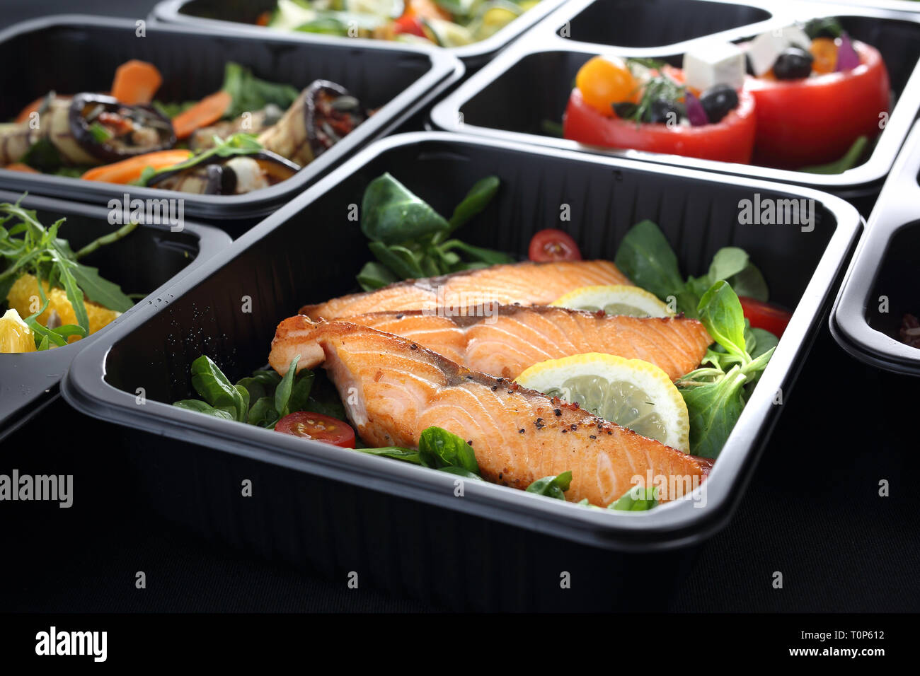 Healthy food and diet concept, restaurant dish delivery. Take away of ...