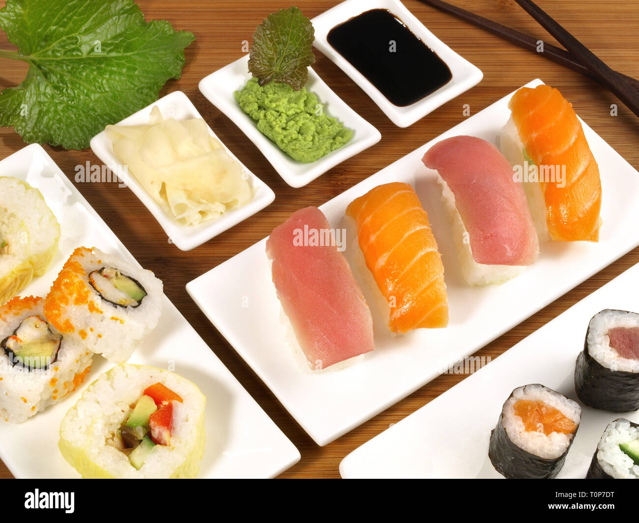 Different Sushi with Wasabi Stock Photo - Alamy