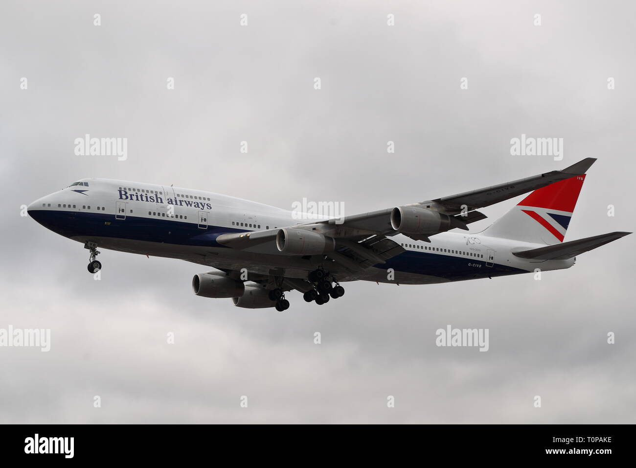 London, UK. 21st Mar, 2019. The British Airways Boeing 747 G-CIVB ...