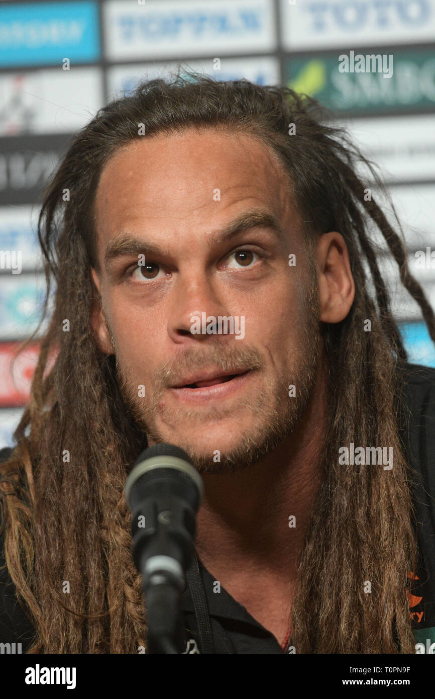 Singapore. 22nd Mar, 2019. Sunwolves' player Dan Pryor attends the pre ...