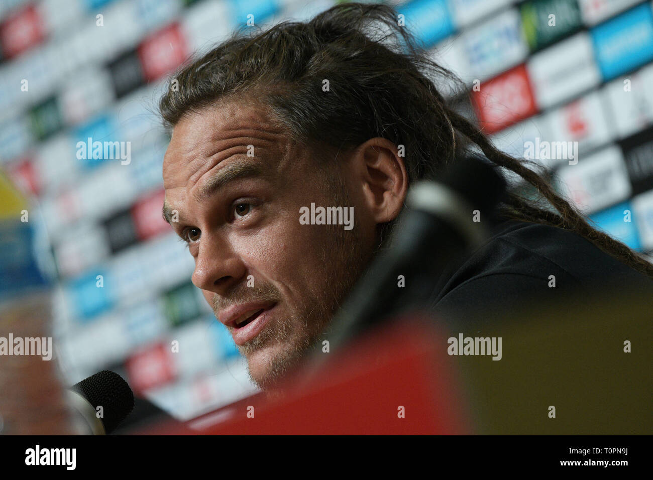 Singapore. 22nd Mar, 2019. Sunwolves' player Dan Pryor attends the pre ...