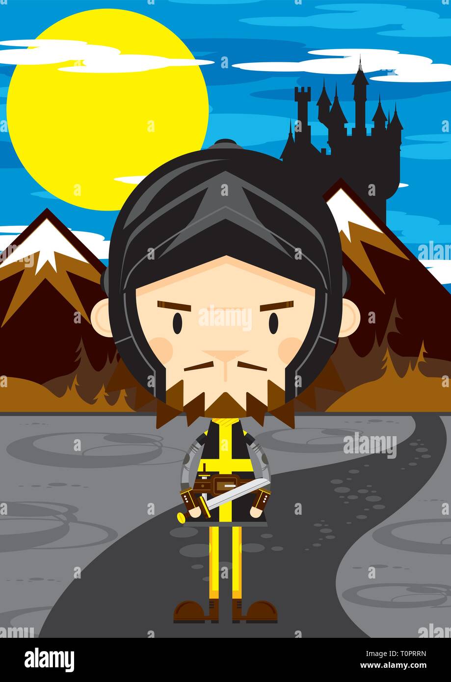 Cute Cartoon Medieval Knight with Castle Scene Stock Vector Image & Art ...