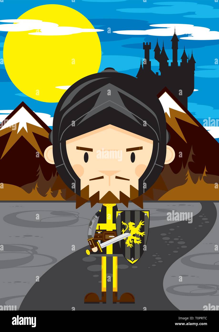 Cute Cartoon Medieval Knight with Castle Scene Stock Vector Image & Art ...