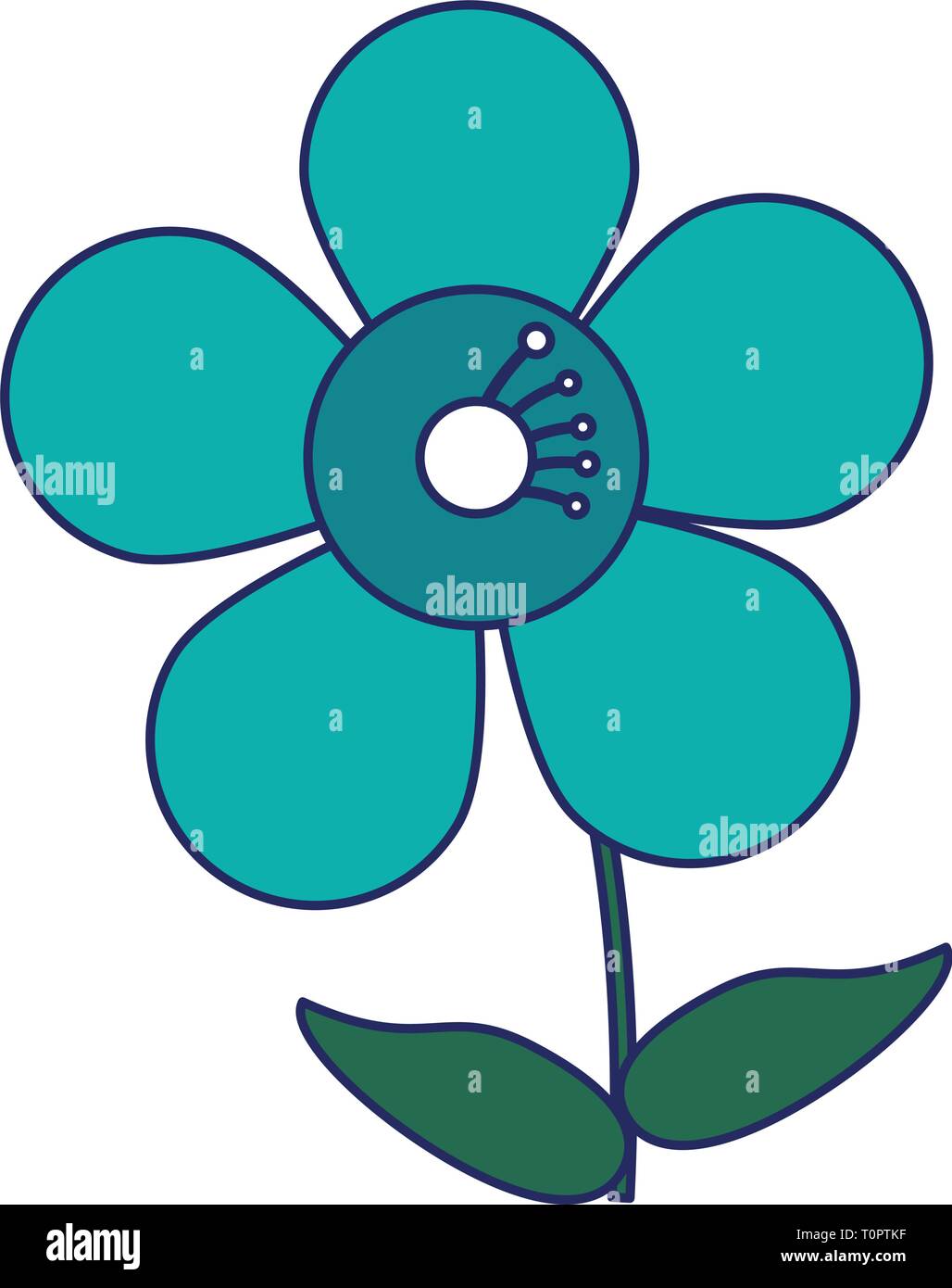 Beautiful flower cartoon isolated blue lines Stock Vector Image & Art ...