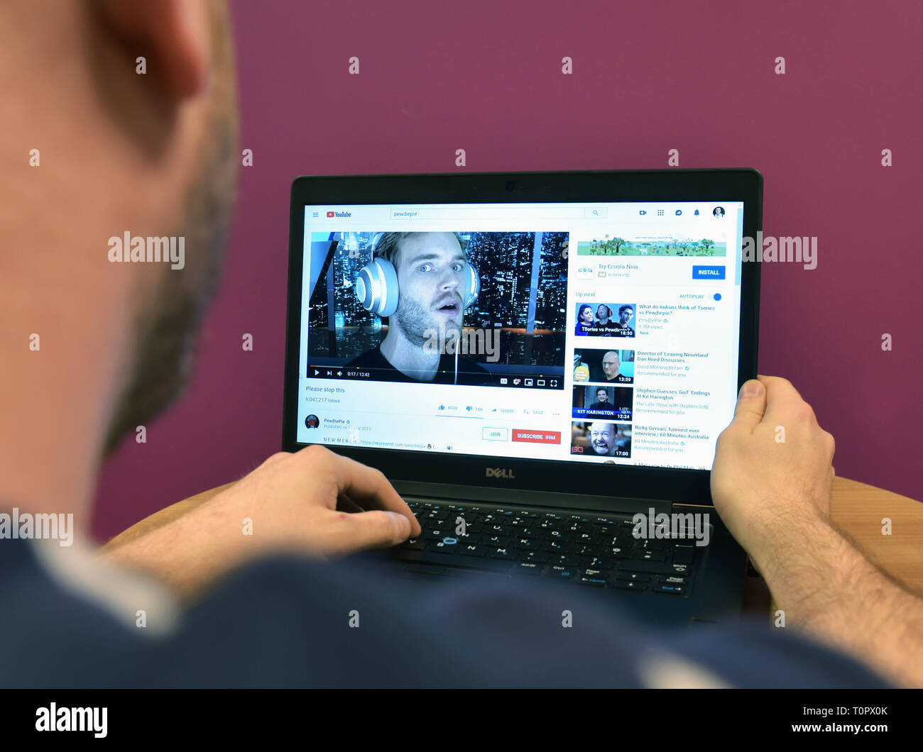 Displayed on youtube displayed on a laptop computer hi-res stock ...