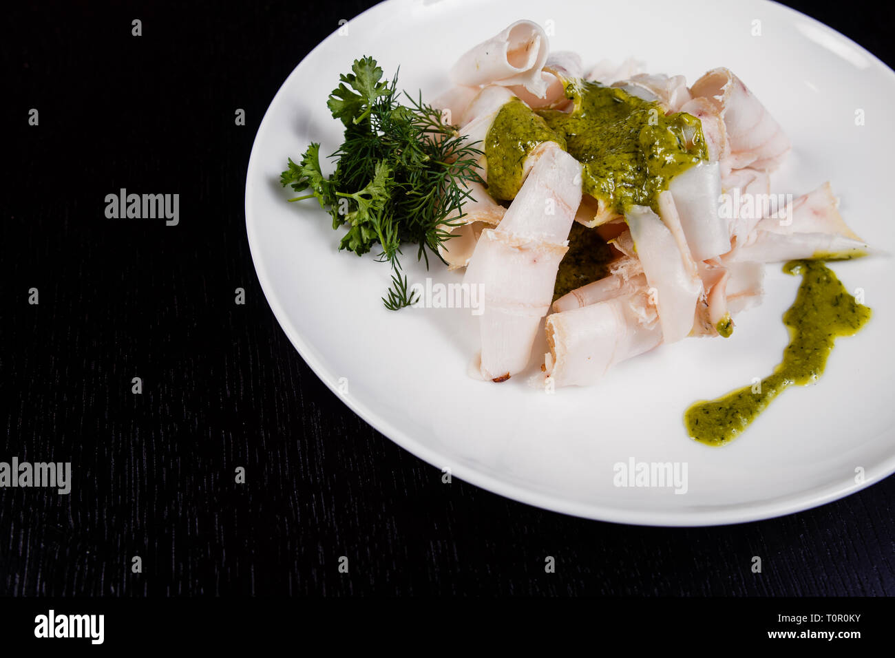 Lard. Strips of fat with copy space. Dry lard with herbs. Fat from the ...